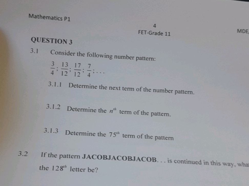 3.1 Consider the following number pattern: $ | StudyX