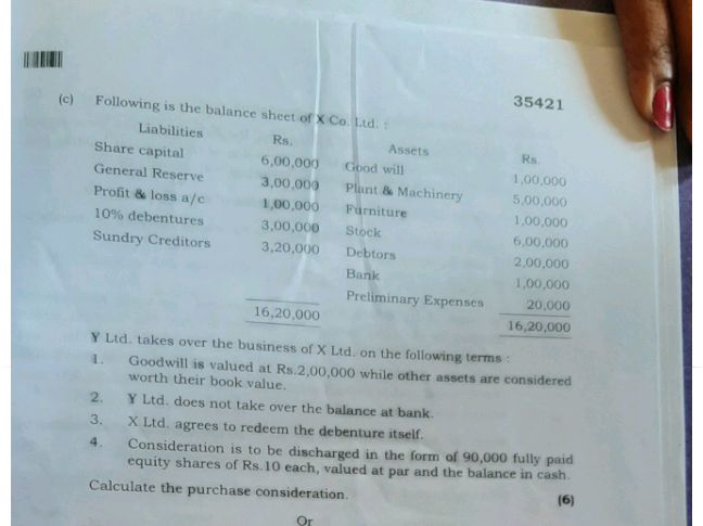 (c) Following is the balance sheet of X Co. | StudyX