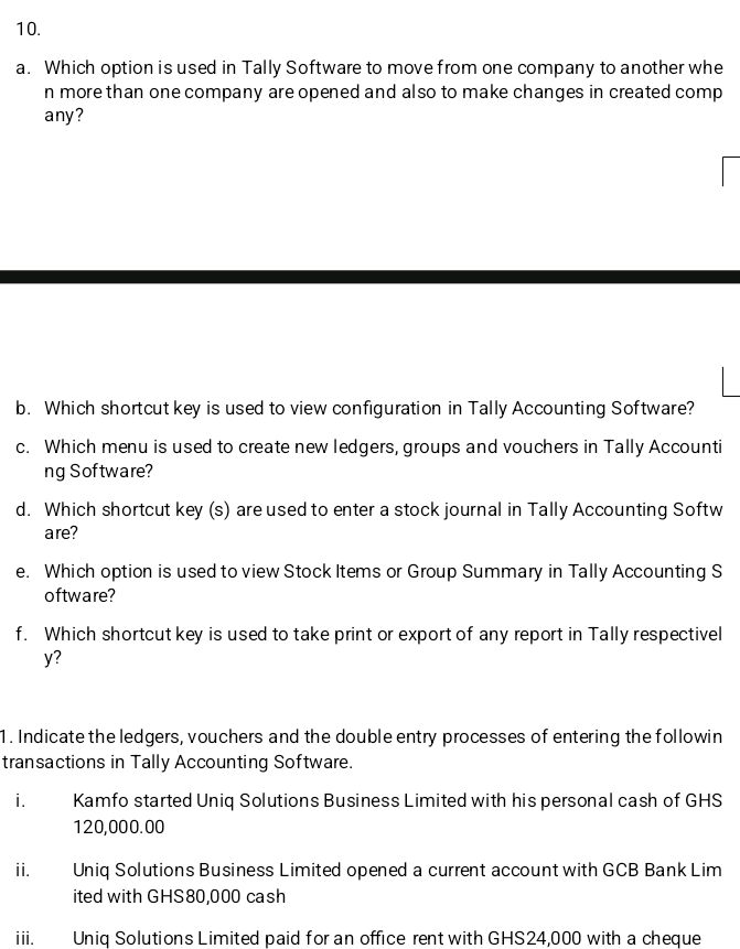 10. a. Which option is used in Tally | StudyX