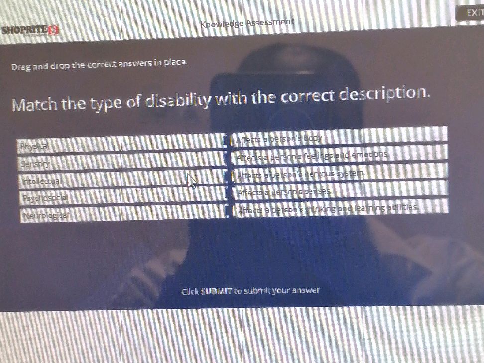 Match the type of disability with the | StudyX