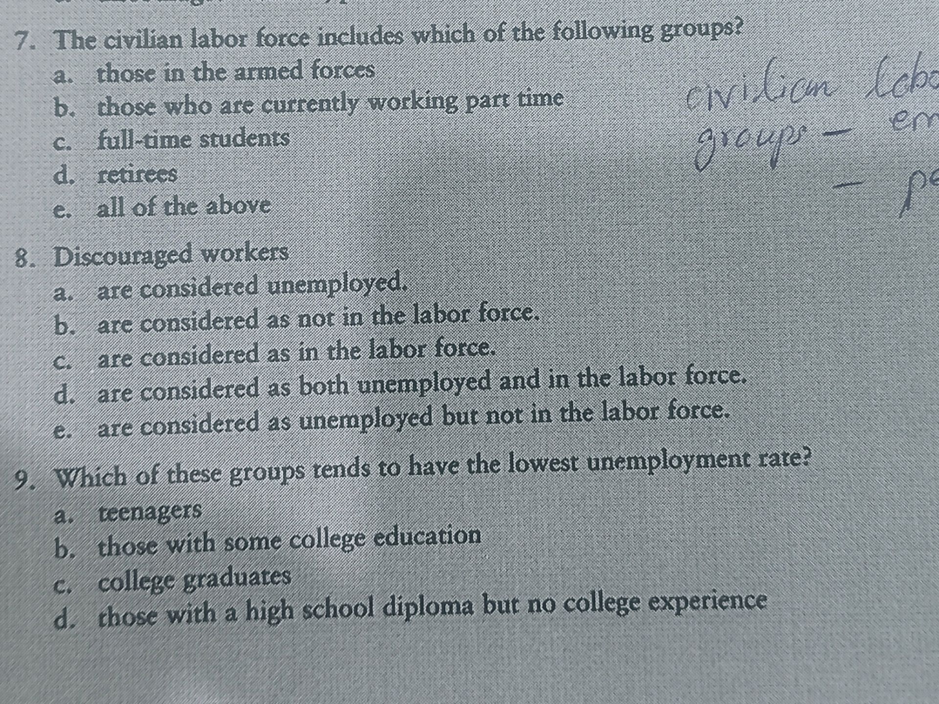 7. The civilian labor force includes which | StudyX