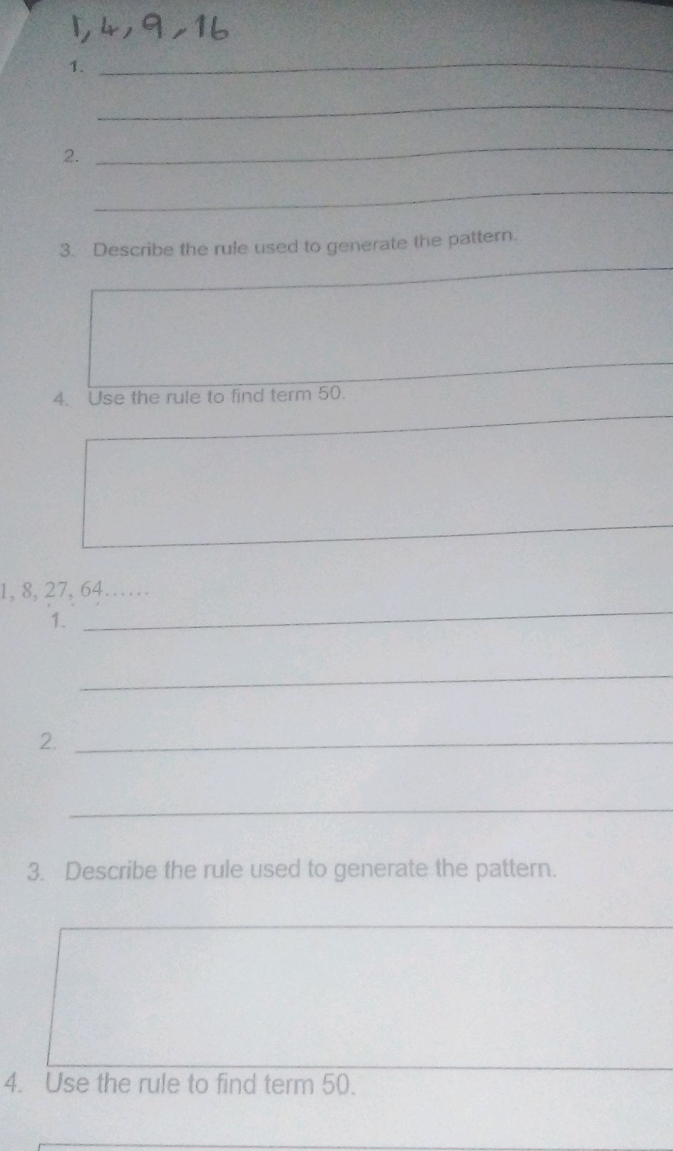 1, 4, 9, 16 1. 2. 3. Describe the rule used | StudyX