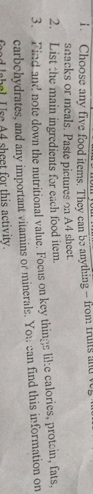 1. Choose any five food items. They can be | StudyX