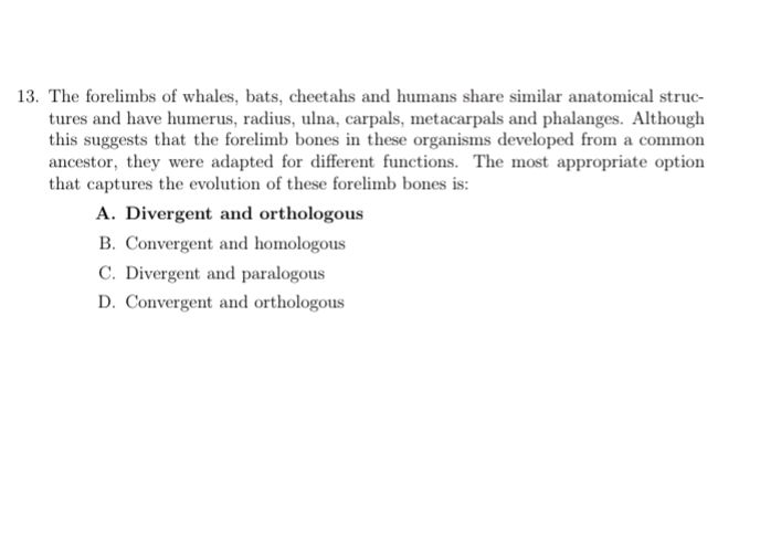 13. The forelimbs of whales, bats, cheetahs | StudyX