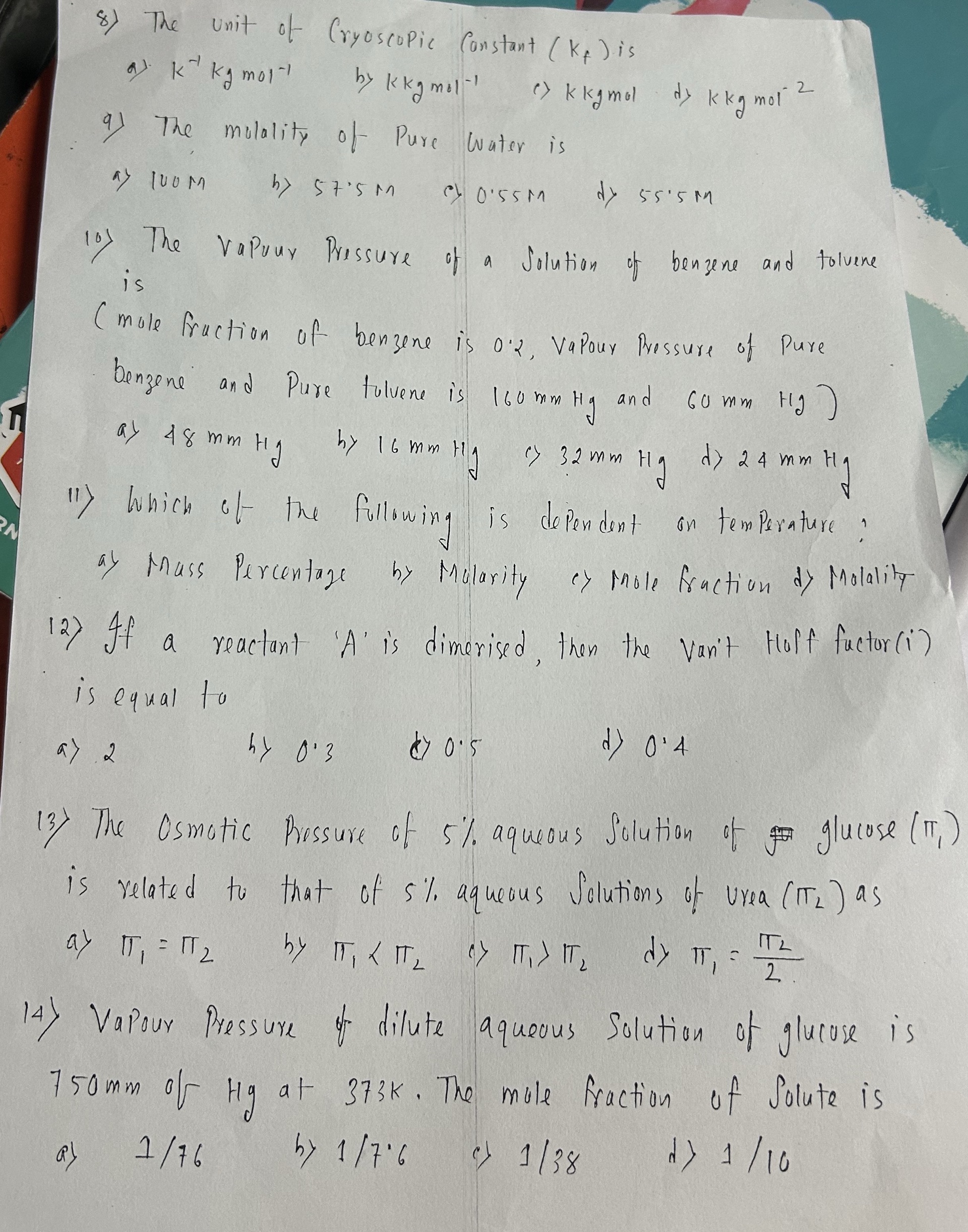 8) The unit of Cryoscopic Constant ($K_f$) | StudyX