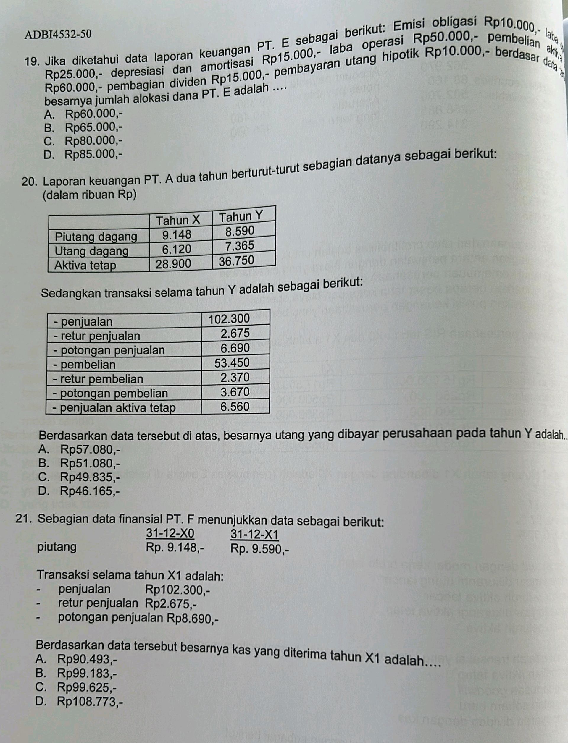 19. Jika diketahui data laporan keuangan PT. | StudyX