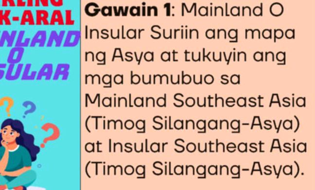 Gawain 1: Mainland O Insular Suriin ang mapa | StudyX