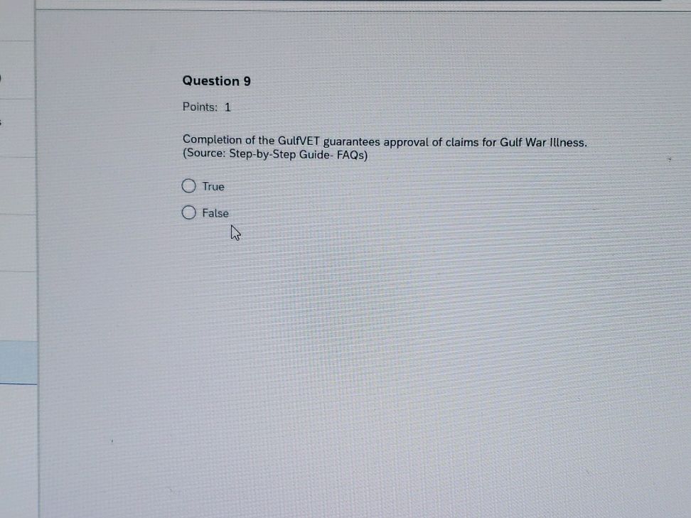 Question 9 Points: 1 Completion of the | StudyX