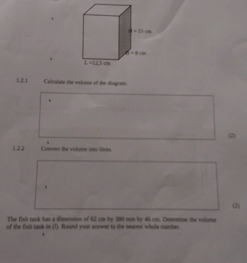 1. 2.1 Calculate the volume of the diagram. | StudyX