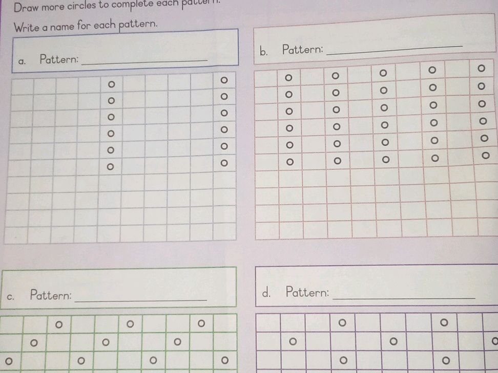 Draw more circles to complete each pattern. | StudyX