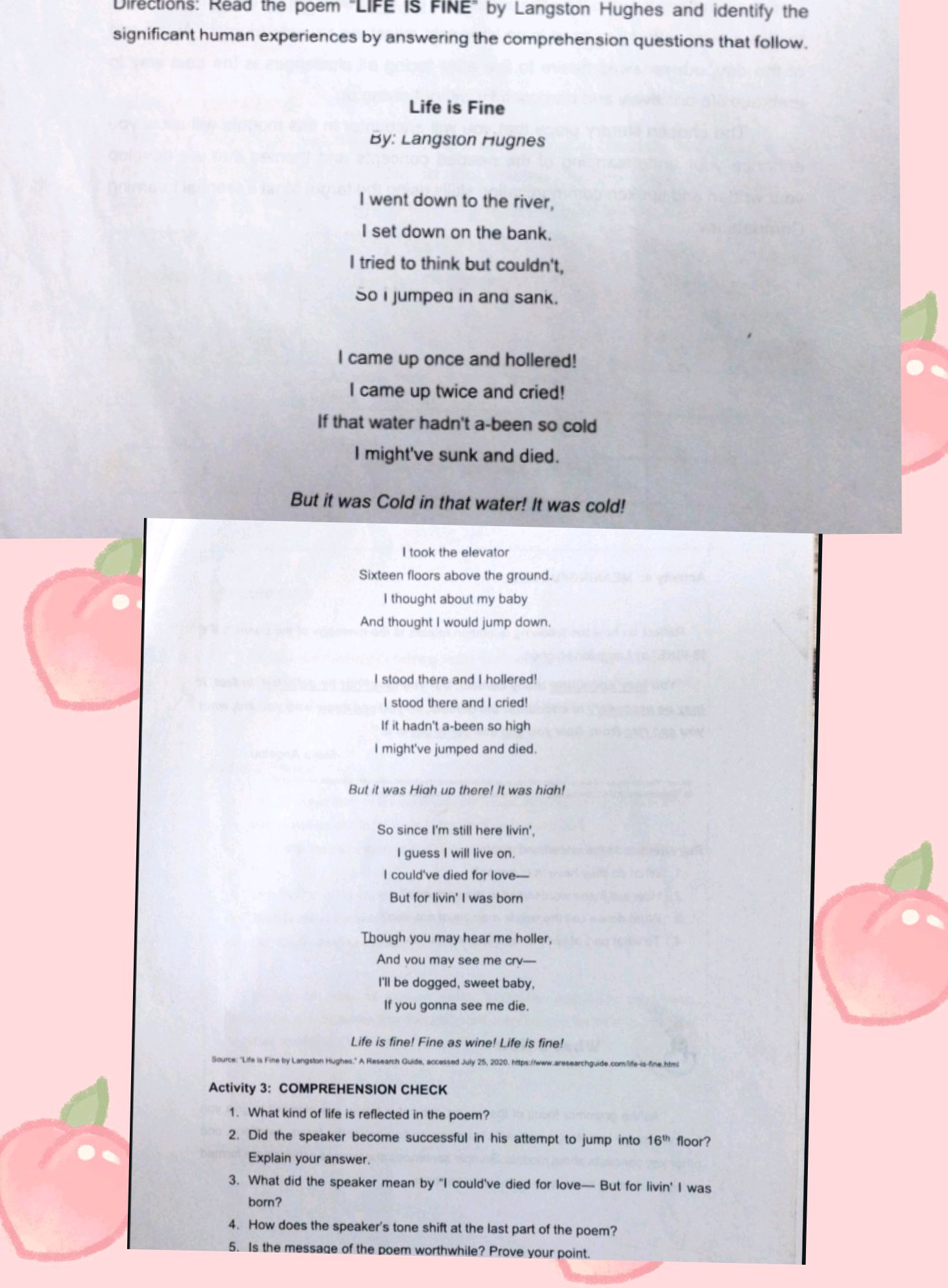 Directions: Read the poem "LIFE IS FINE" by | StudyX