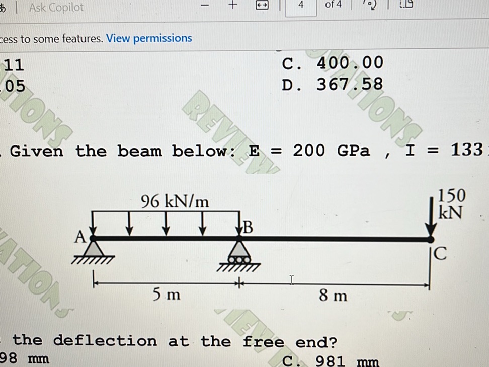 Given the beam below: E = 200 GPa, I = 133 | StudyX