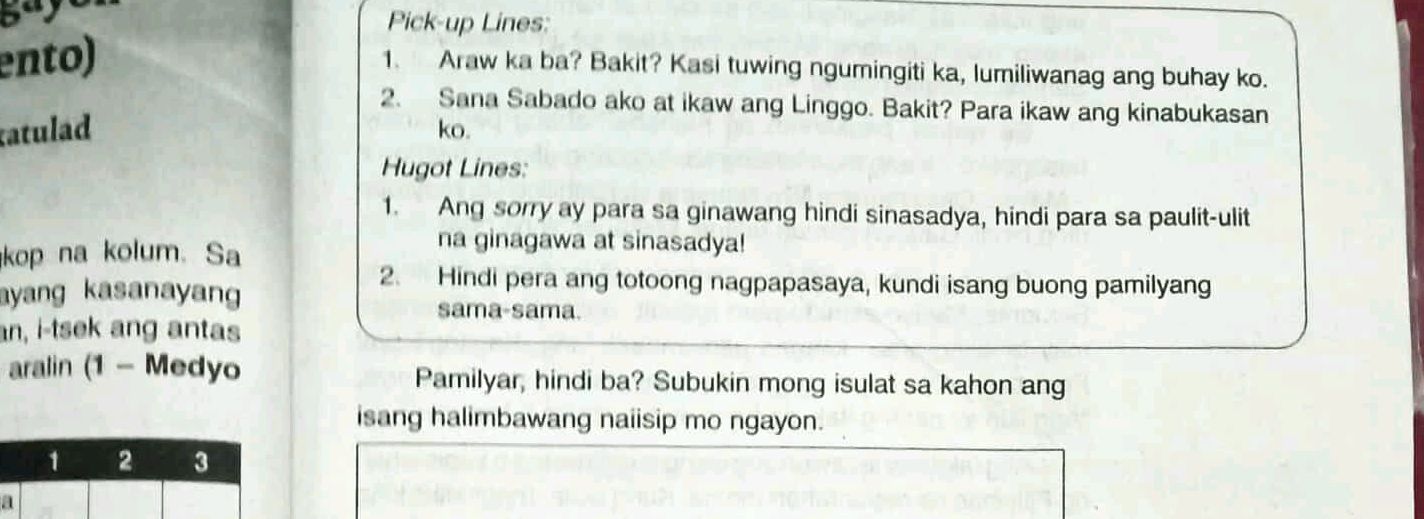 Pick-up Lines: 1. Araw ka ba? Bakit? Kasi | StudyX
