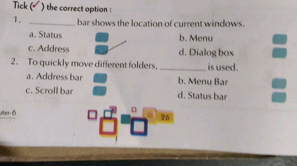 Tick ( ) the correct option: 1. _____ bar | StudyX