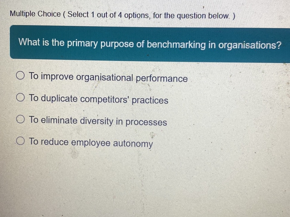 What is the primary purpose of benchmarking | StudyX