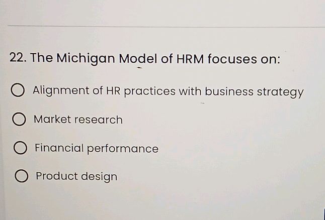 22. The Michigan Model of HRM focuses on: | StudyX