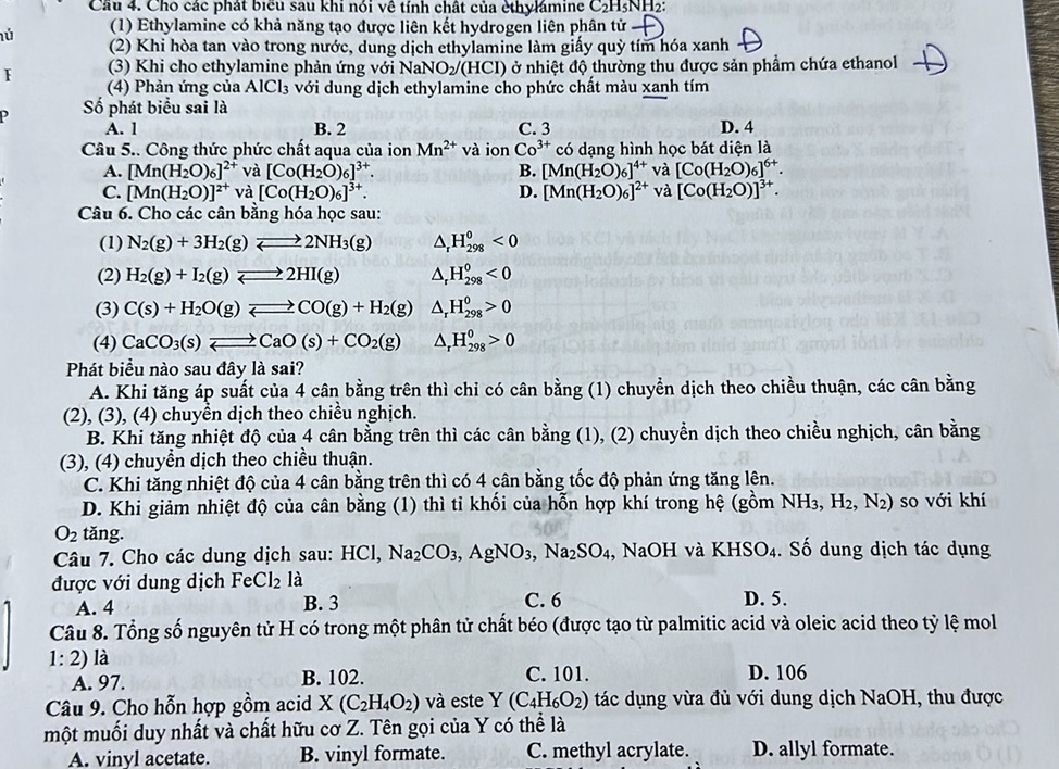 Câu 4. Cho các phát biểu sau khi nói về tính | StudyX