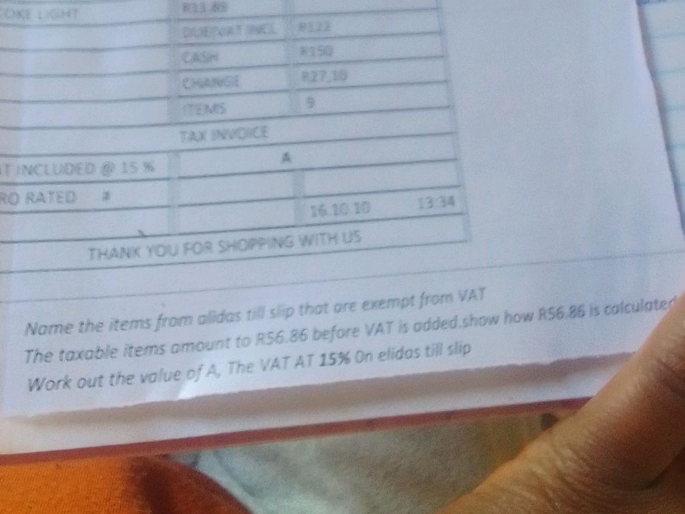 Name the items from alidas till slip that | StudyX