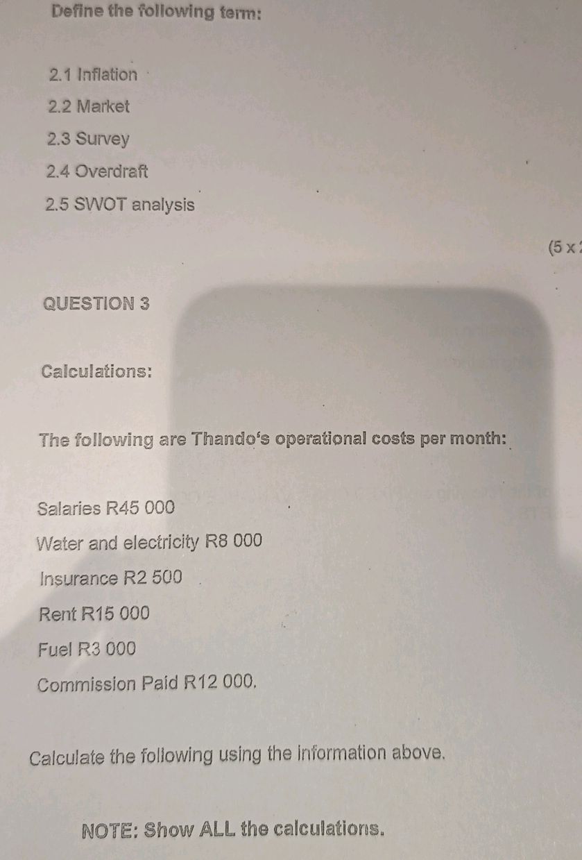 Define the following term: 2.1 Inflation | StudyX