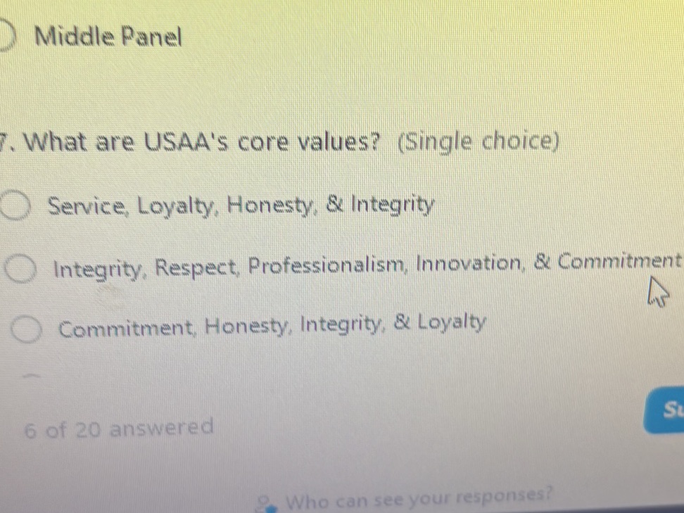 What are USAA's core values? (Single choice) | StudyX