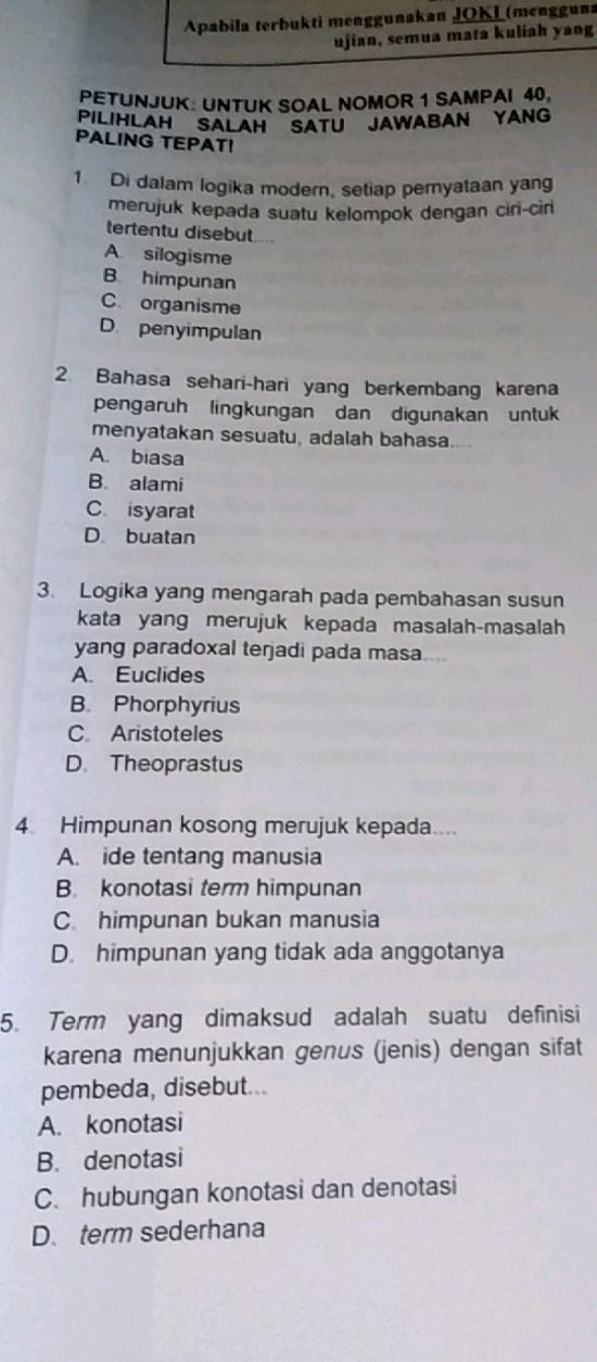 1. Di dalam logika modern, setiap pernyataan | StudyX