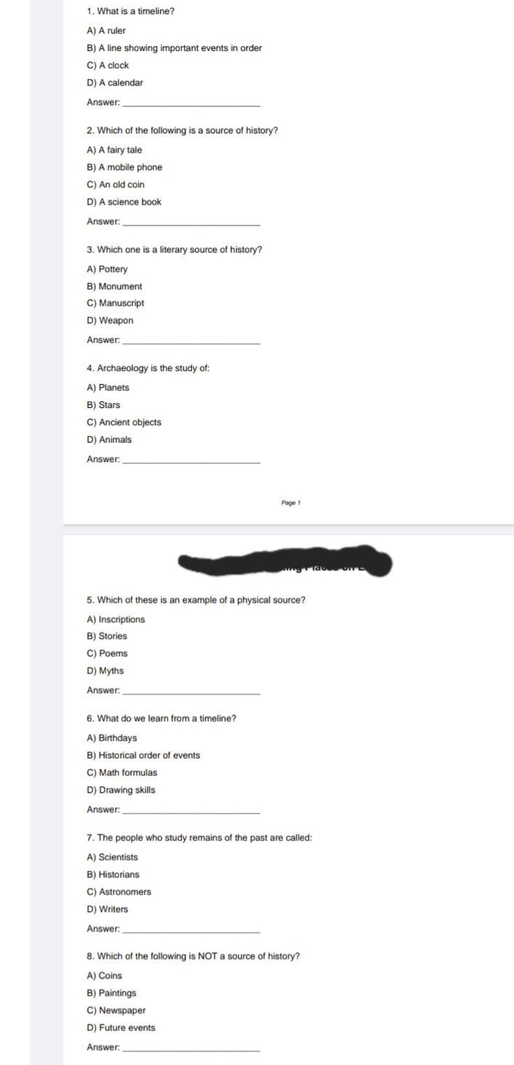 1. What is a timeline? A) A ruler B) A | StudyX