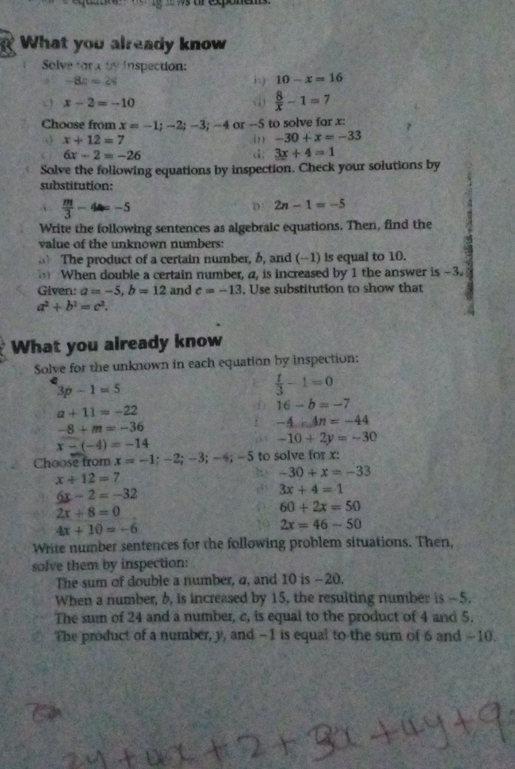 Solve for x by inspection: -8 = 24 (x - 2 = | StudyX