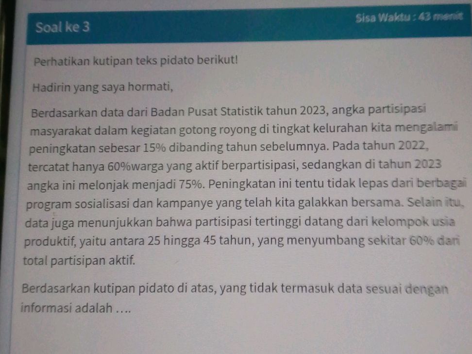Perhatikan kutipan teks pidato berikut! | StudyX