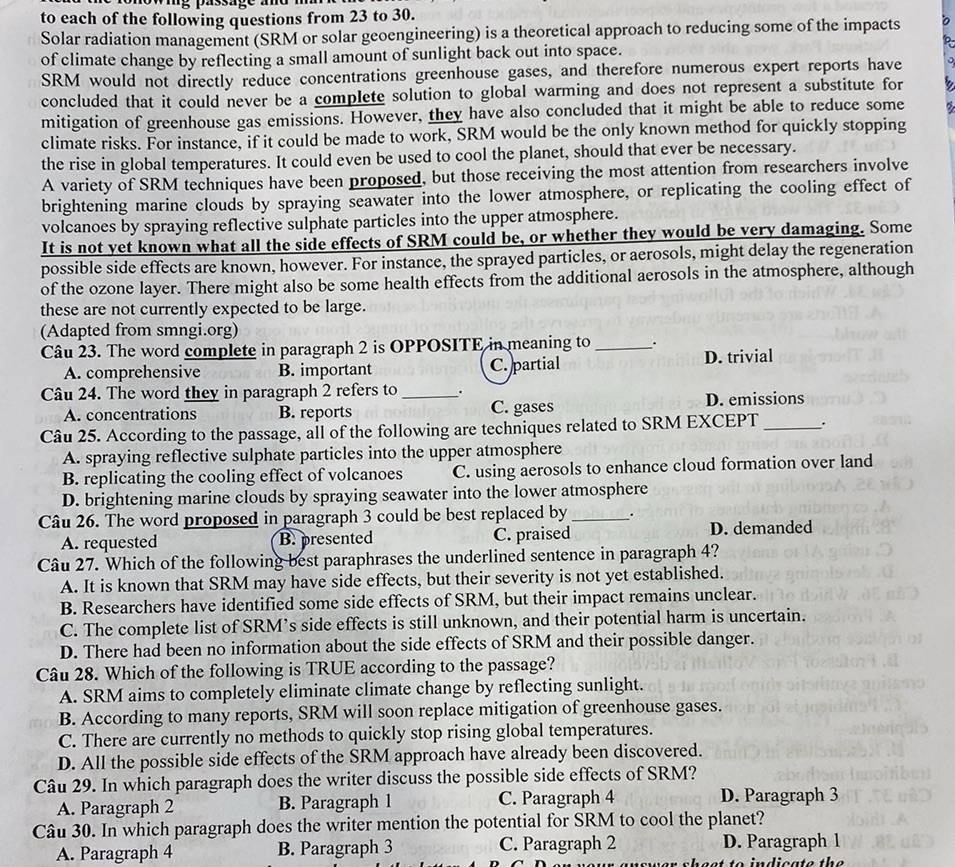 Câu 23. The word complete in paragraph 2 is | StudyX