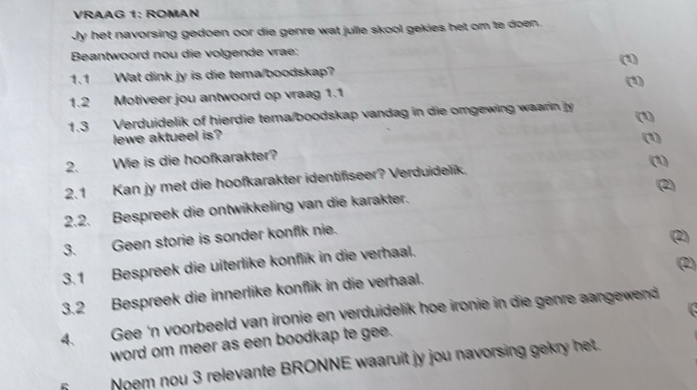VRAAG 1: ROMAN Jy het navorsing gedoen oor | StudyX