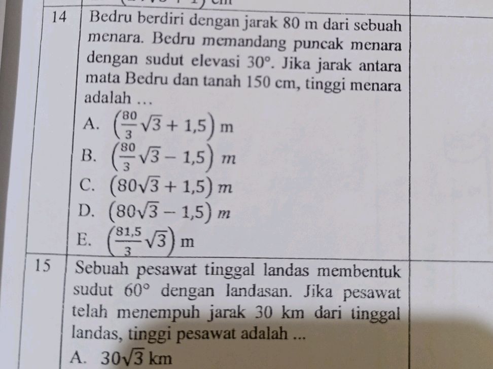 14. Bedru berdiri dengan jarak 80 m dari | StudyX