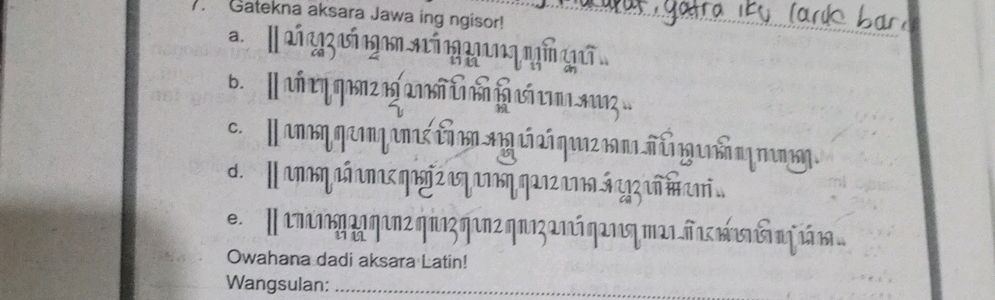 Gatekna aksara Jawa ing ngisor! a. || | StudyX