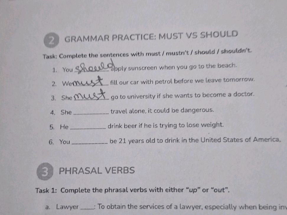 2 GRAMMAR PRACTICE: MUST VS SHOULD Task: | StudyX
