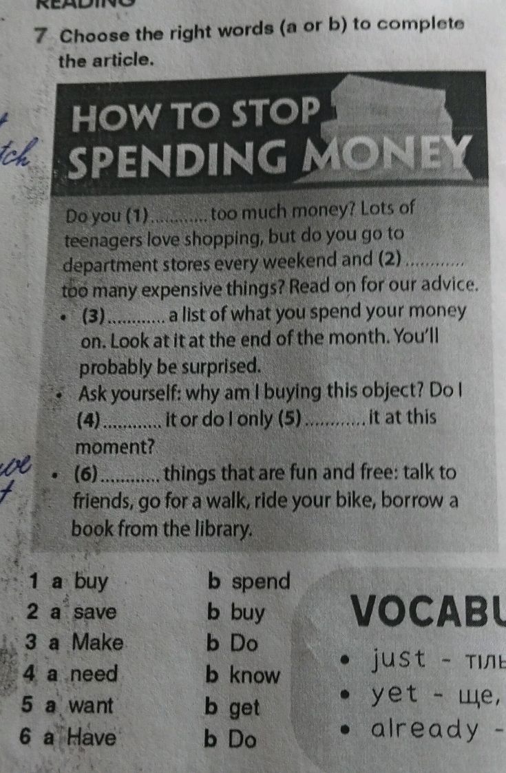 7 Choose the right words (a or b) to | StudyX