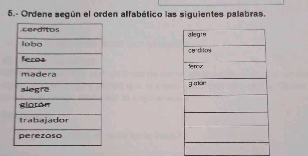 5.- Ordene según el orden alfabético las | StudyX