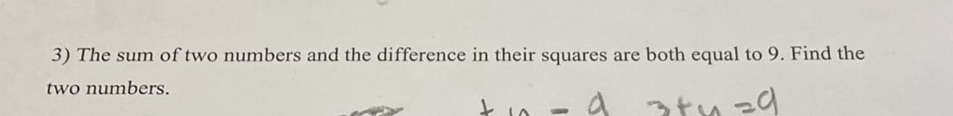 3) The sum of two numbers and the difference | StudyX