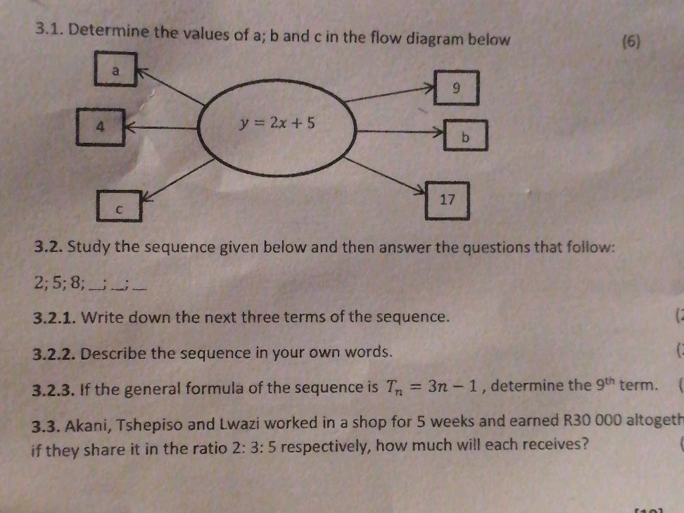 3.1. Determine the values of a; b and c in | StudyX