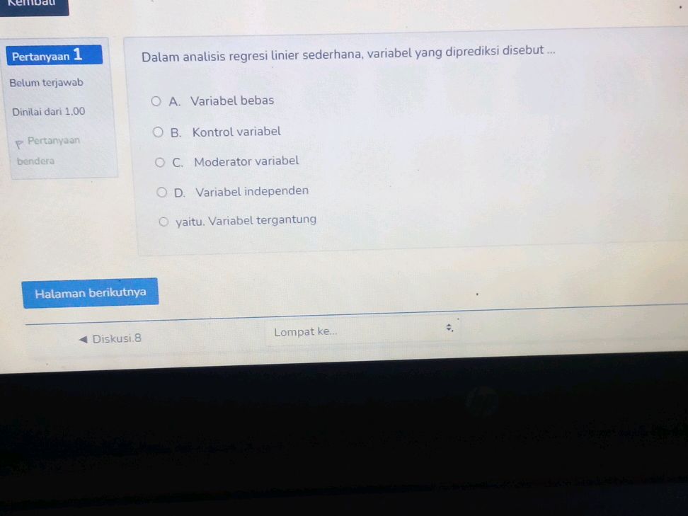 Dalam analisis regresi linier sederhana, | StudyX