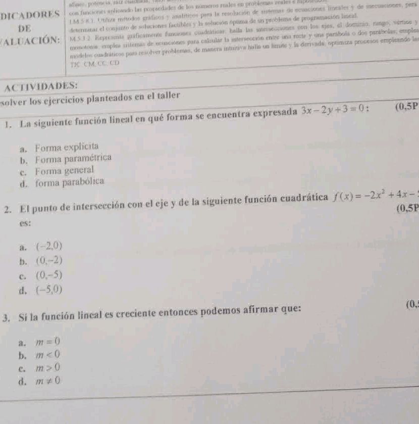 1. La siguiente función lineal en qué forma | StudyX