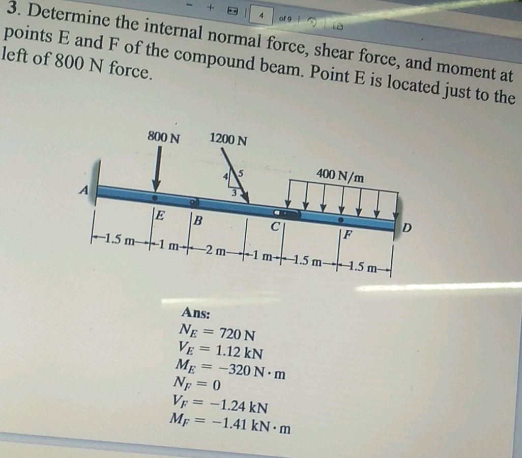 3. Determine the internal normal force, | StudyX