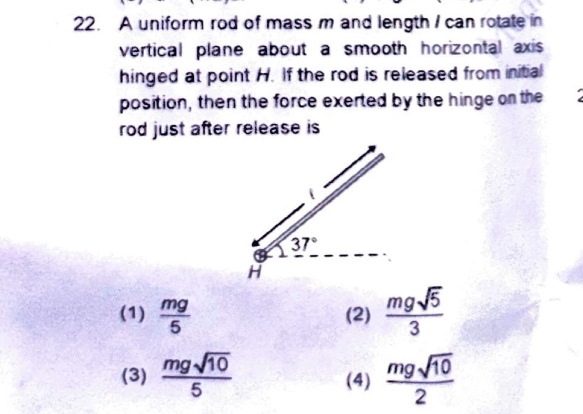 22. A uniform rod of mass *m* and length *l* | StudyX