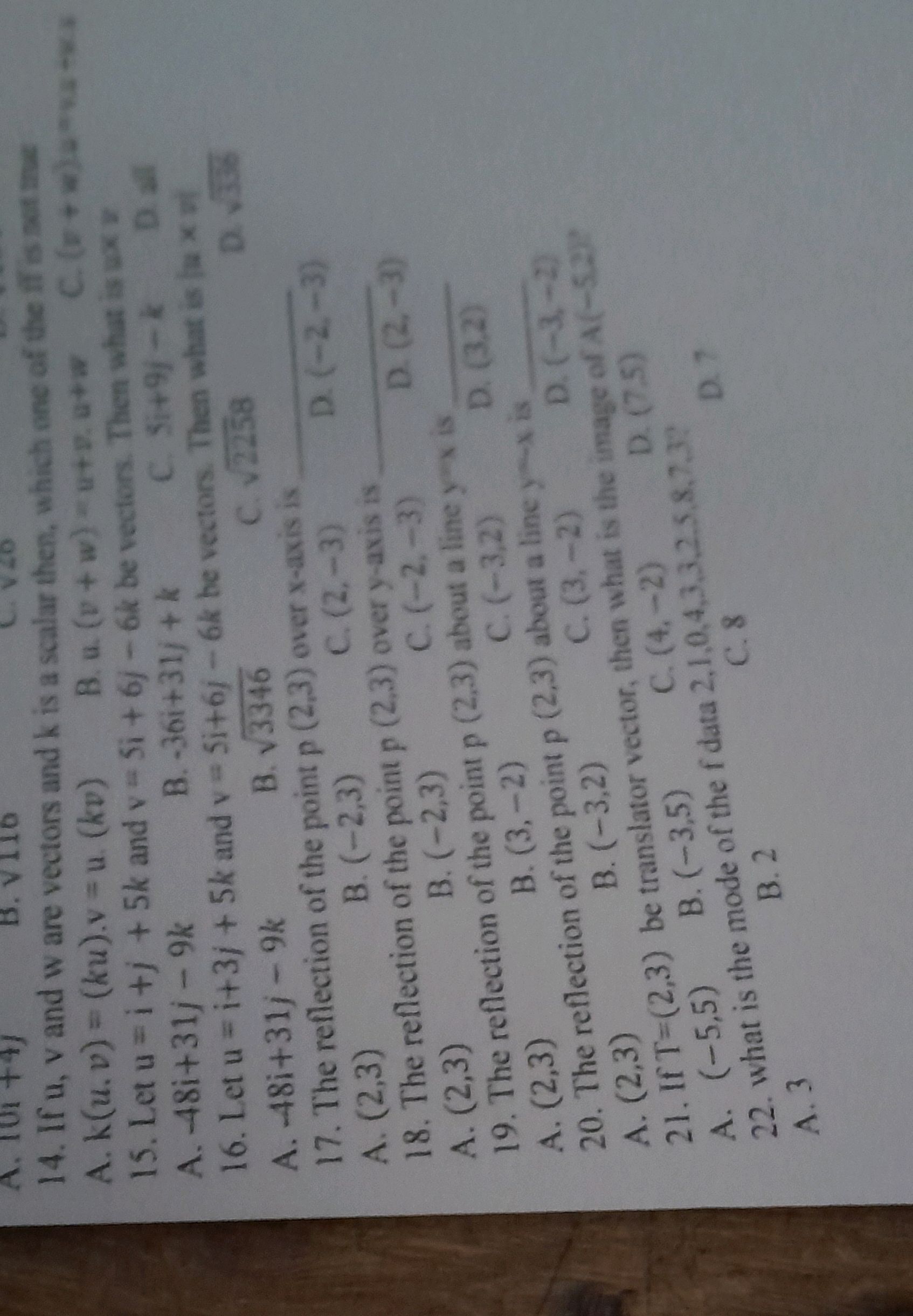 14. If u, v and w are vectors and k is a | StudyX