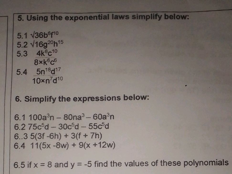 5. Using the exponential laws simplify | StudyX