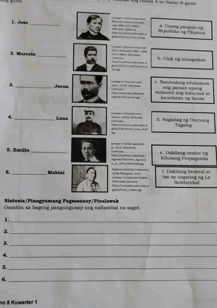 Hanay A sa Hanay B gamit 1. Jose 2. Marcelo | StudyX