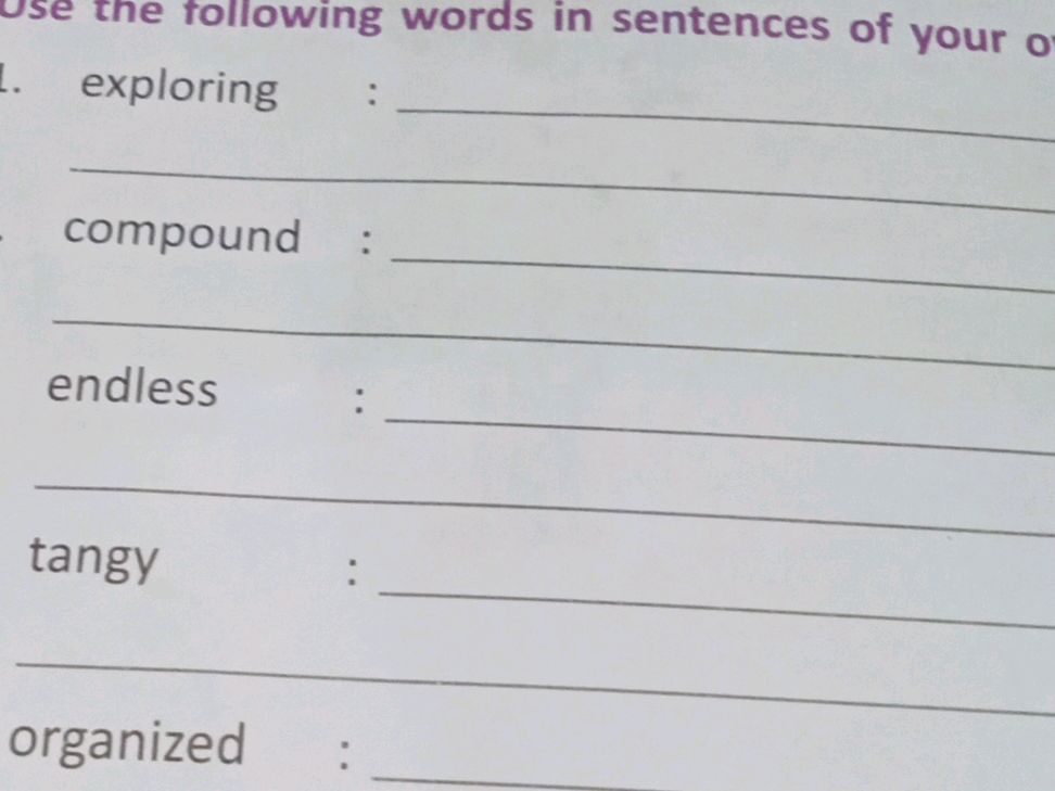 Use the following words in sentences of your | StudyX