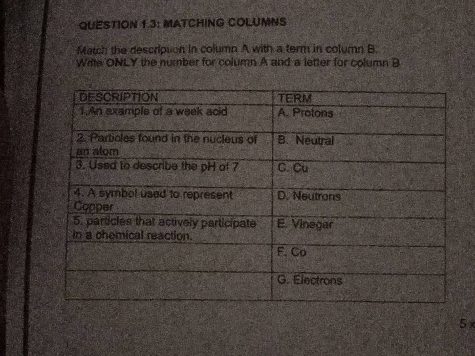 QUESTION 1.3: MATCHING COLUMNS Match the | StudyX