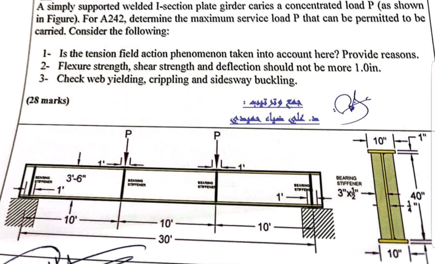 A simply supported welded I-section plate | StudyX