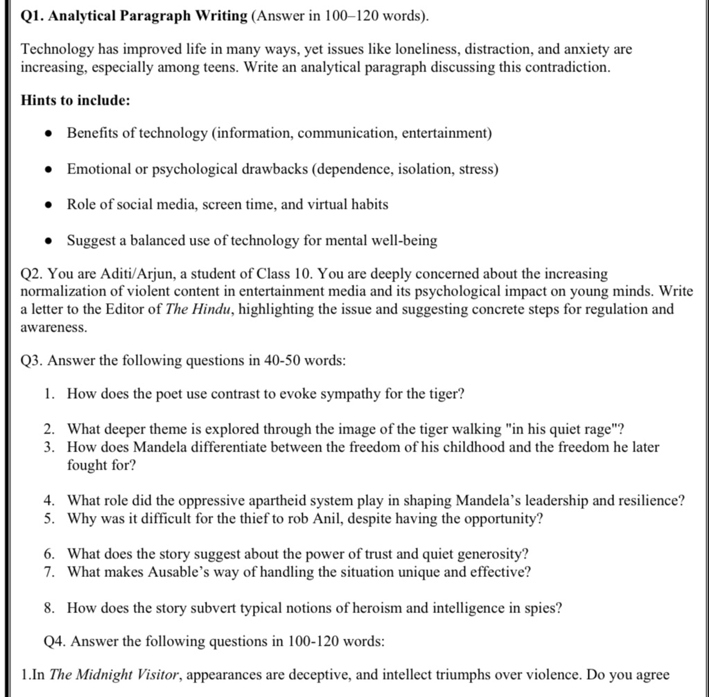 Q1. Analytical Paragraph Writing (Answer in