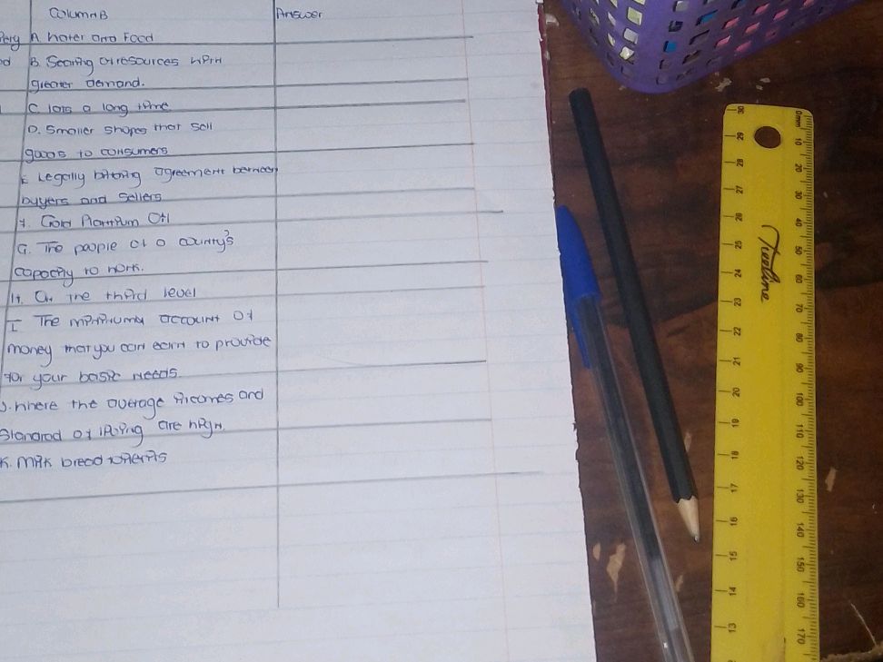 Column B A. hater and Food B. Seaning or | StudyX