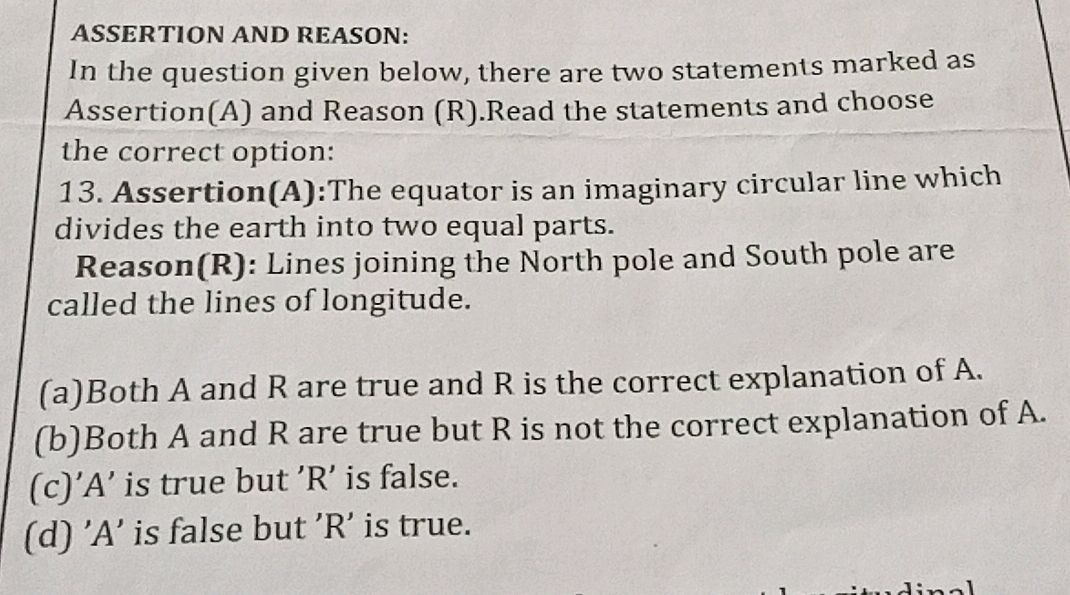 ASSERTION AND REASON: In the question given | StudyX